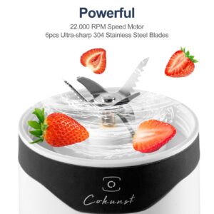 COKUNST 18oz Portable Blender, USB Rechargeable Personal Size Blenders Powerful with 6 Blades for Shakes & Smoothies, Mini Juicer Mixer with Extra Handle Lid for Travel Sports Outgoing Kitchen-Black