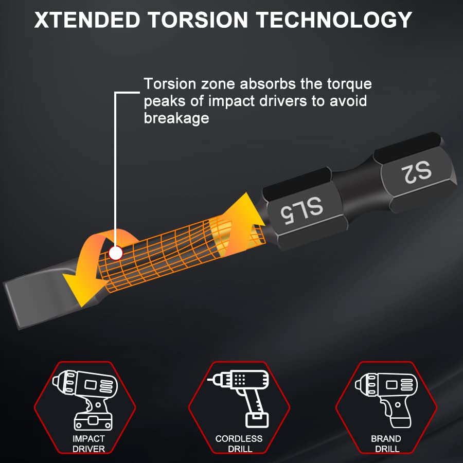 SuSuMu Impact Ready Magnetic Screwdriver Bits Set Stronger Magnet Screw Drill Bit 15PCS Anti Slip Torx Square Slotted Hex Head Phillips 2 Inch Long Drill Tips for Impact Driver Cordless Drill