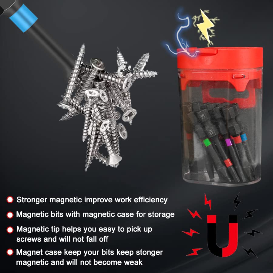 SuSuMu Impact Ready Magnetic Screwdriver Bits Set Stronger Magnet Screw Drill Bit 15PCS Anti Slip Torx Square Slotted Hex Head Phillips 2 Inch Long Drill Tips for Impact Driver Cordless Drill