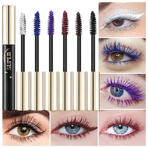 White Blackl Blue Red Purple Brown Mascara 6 pcs Colored Mascara Set, eyelash Volume and Length, 4D Silk Fiber Lash Extensions Mascara, Natural Hypoallergenic Cruelty-Free Mascara