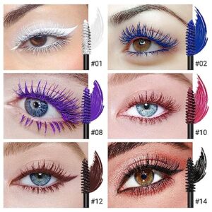 White Blackl Blue Red Purple Brown Mascara 6 pcs Colored Mascara Set, eyelash Volume and Length, 4D Silk Fiber Lash Extensions Mascara, Natural Hypoallergenic Cruelty-Free Mascara