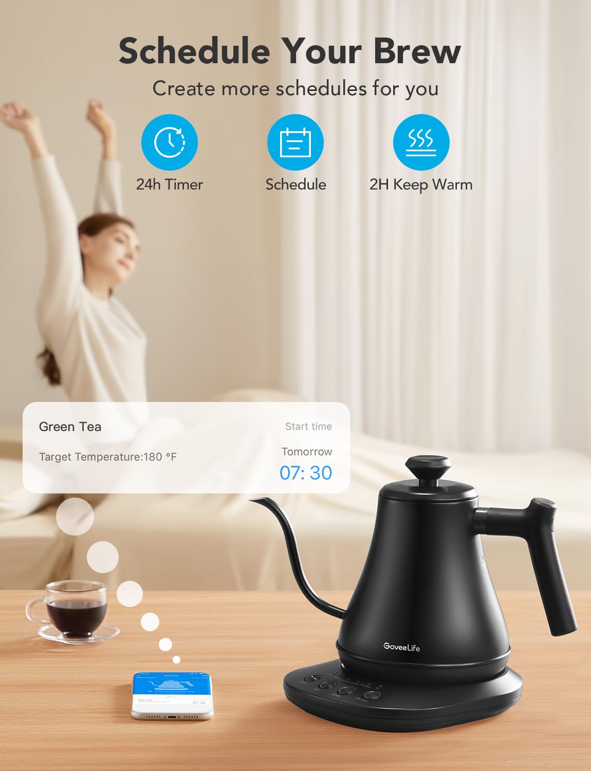 GoveeLife Smart Electric Kettle, 0.8L WiFi Gooseneck Kettle Compatible with Alexa, 5 Modes for Use, 3-minute Fast Heating and 2H Keep Warm, Auto-Shut off for Safety, Stainless Steel, Matte Black…