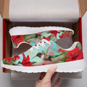 Hummingbird Shoes Girls Womens Running Shoes Tennis Walking Sneakers Red Tropical Flower Hibiscus Hummingbird Print Shoes Gifts for Friends,Size 3.5