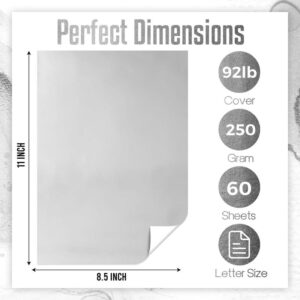 Metallic Silver Cardstock Paper, 60pcs of 8.5”x11” (250 GSM) - Silver Paper Foil Board, Mirror Finish Surface – Die Cut and Plotter Compatible - Perfect for Crafting, Invitations & Decorations