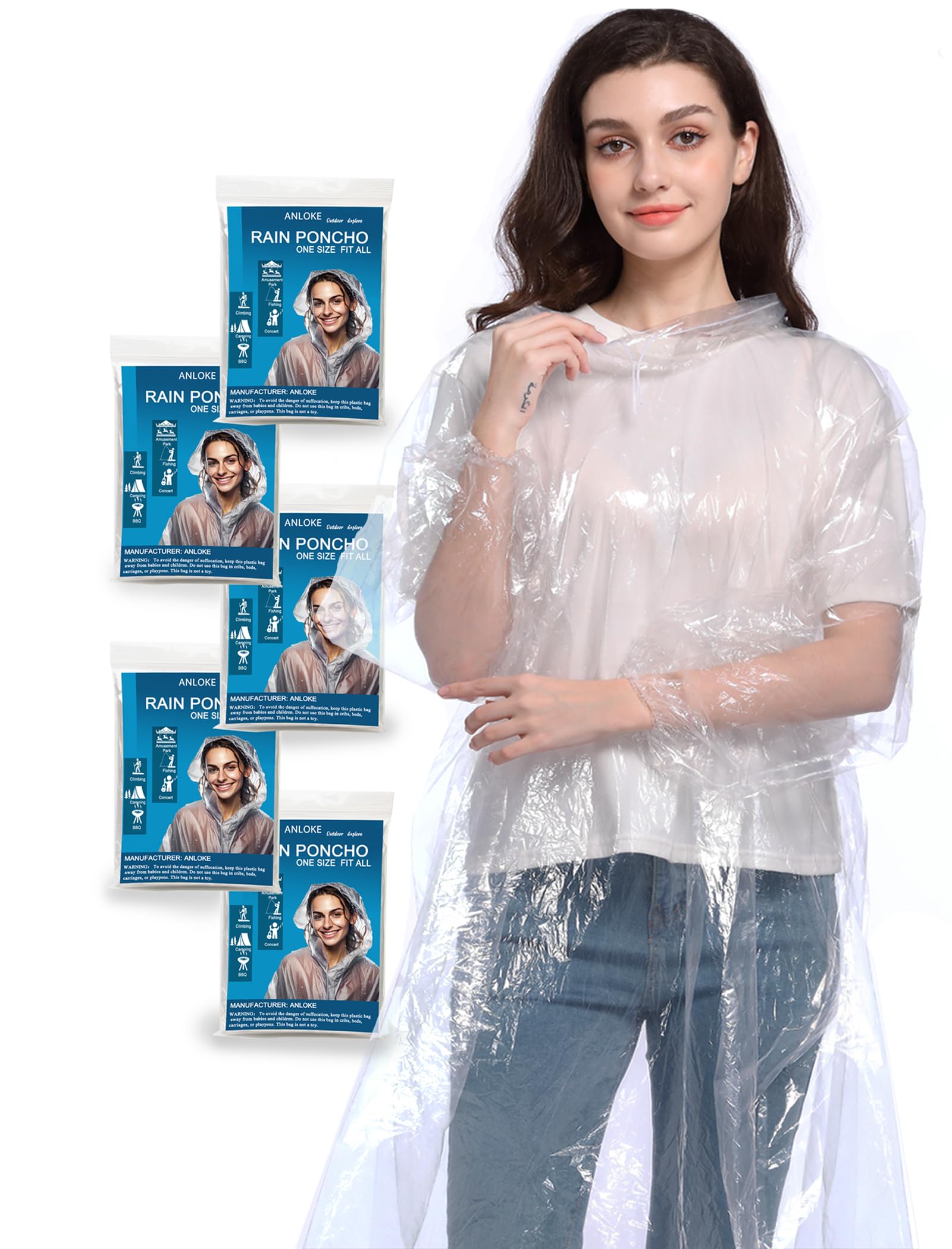 Disposable Rain Ponchos for Adults - Emergency Rain Ponchos Family Pack for Women and Men with Drawstring Hood