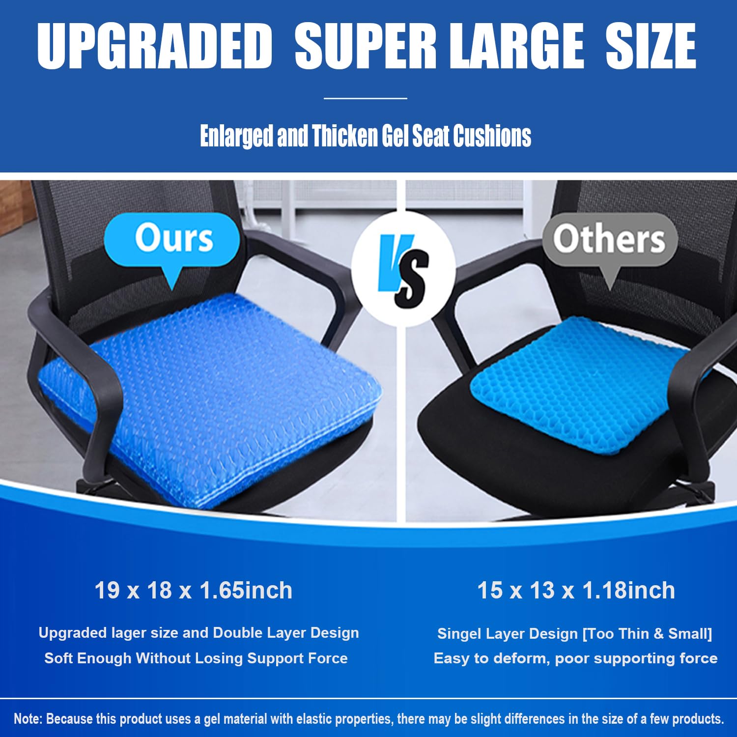 Gel Seat Cushion for Long Sitting(Super Large & Thick) - Office Chair Car Seat Cushion for Back, Sciatica, Hip, Tailbone Pain Relief - Cool, Soft & Breathable Pillow with Non-Slip Cover for Wheelchair