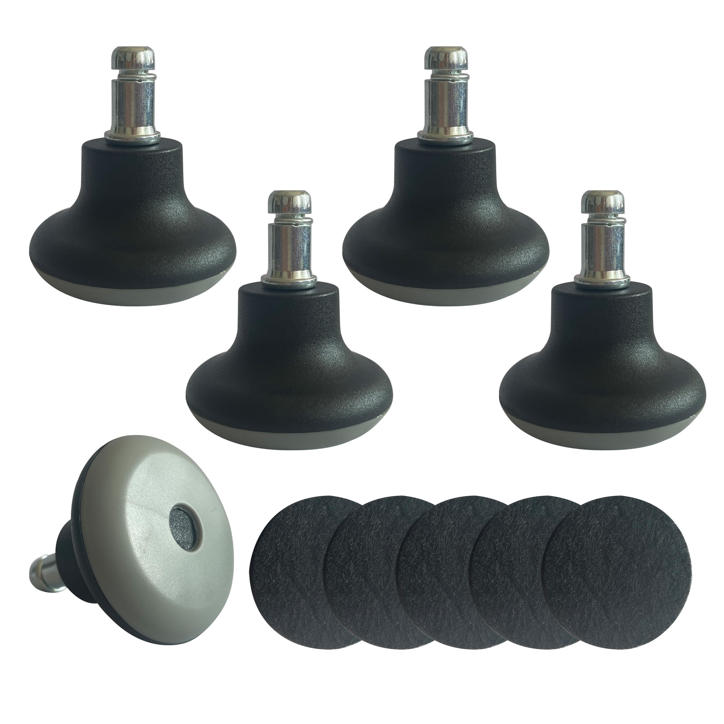 LIMTIEN Bell Glides Replacement Office Chair Swivel Caster Wheels to Fixed Stationary Castors, Short Profile with Separate Self Adhesive Felt Pads Black 5pcs