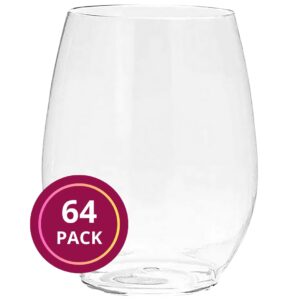 Smarty Had A Party 64 Pack Plastic Stemless Wine Glasses,12 Oz Clear Plastic Cups, Drinking Glasses, Order In Bulk Disposable Cups for Wedding Decorations, Holidays, Wine Glasses Stemless