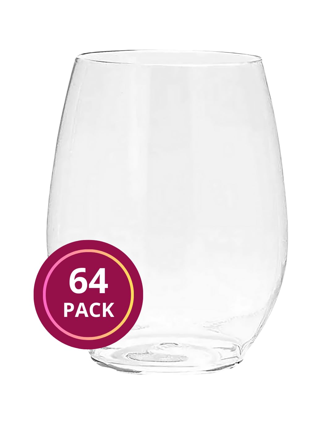 Smarty Had A Party 64 Pack Plastic Stemless Wine Glasses,12 Oz Clear Plastic Cups, Drinking Glasses, Order In Bulk Disposable Cups for Wedding Decorations, Holidays, Wine Glasses Stemless