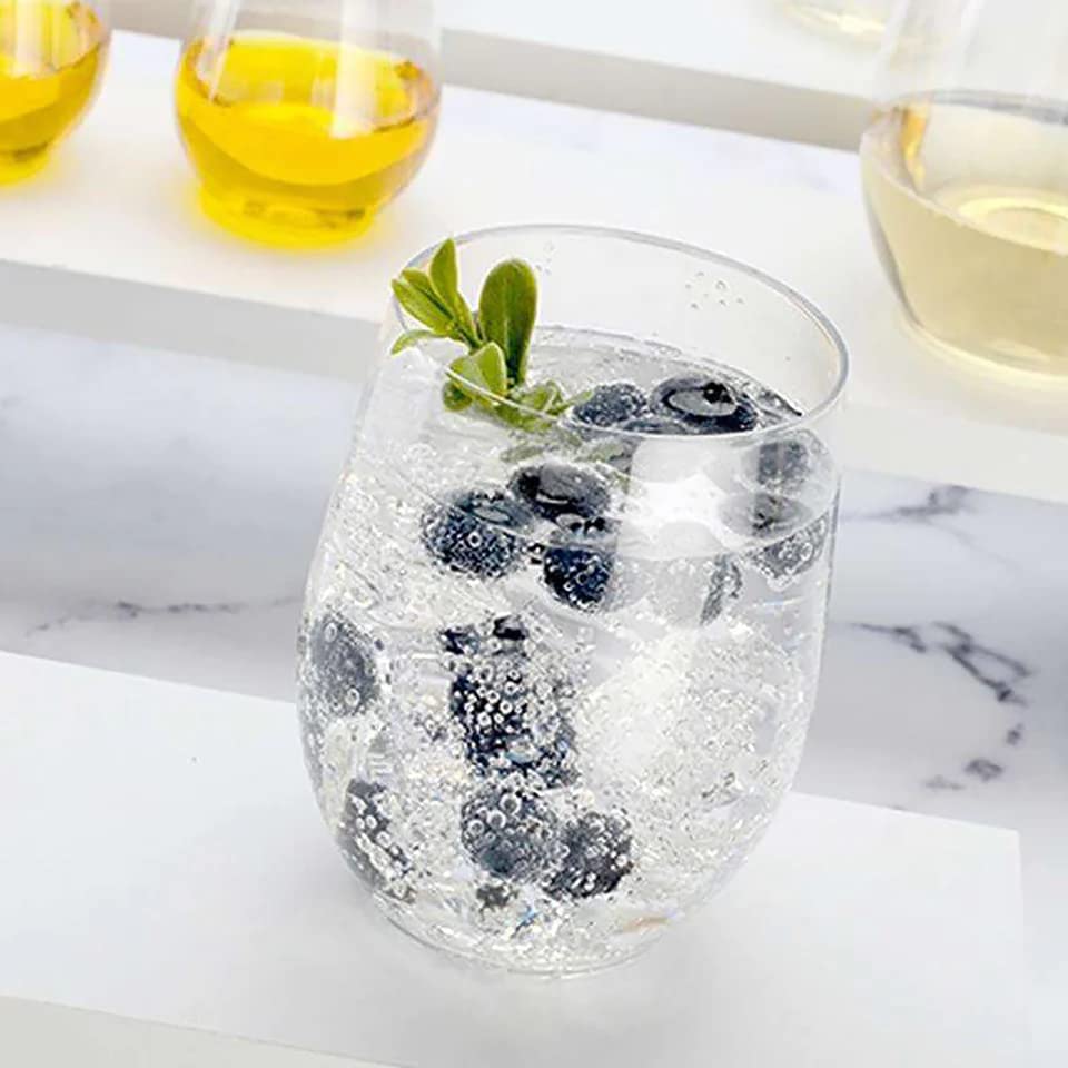 Smarty Had A Party 64 Pack Plastic Stemless Wine Glasses,12 Oz Clear Plastic Cups, Drinking Glasses, Order In Bulk Disposable Cups for Wedding Decorations, Holidays, Wine Glasses Stemless