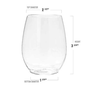 Smarty Had A Party 64 Pack Plastic Stemless Wine Glasses,12 Oz Clear Plastic Cups, Drinking Glasses, Order In Bulk Disposable Cups for Wedding Decorations, Holidays, Wine Glasses Stemless