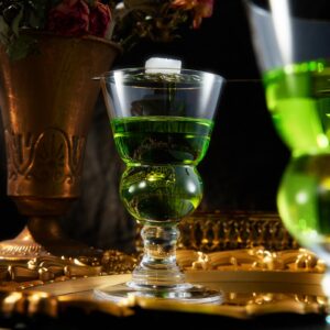 Vintage Crystal Absinthe Glasses | Set of 2 With Spoon | 7 oz Wine Savant - Stemmed Classic With Swiss Bubble Reservoir, Tasting, Nosing & Sipping, Absinthe, Sambuca, Raki, Pastis, Ouzo, Green Fairy