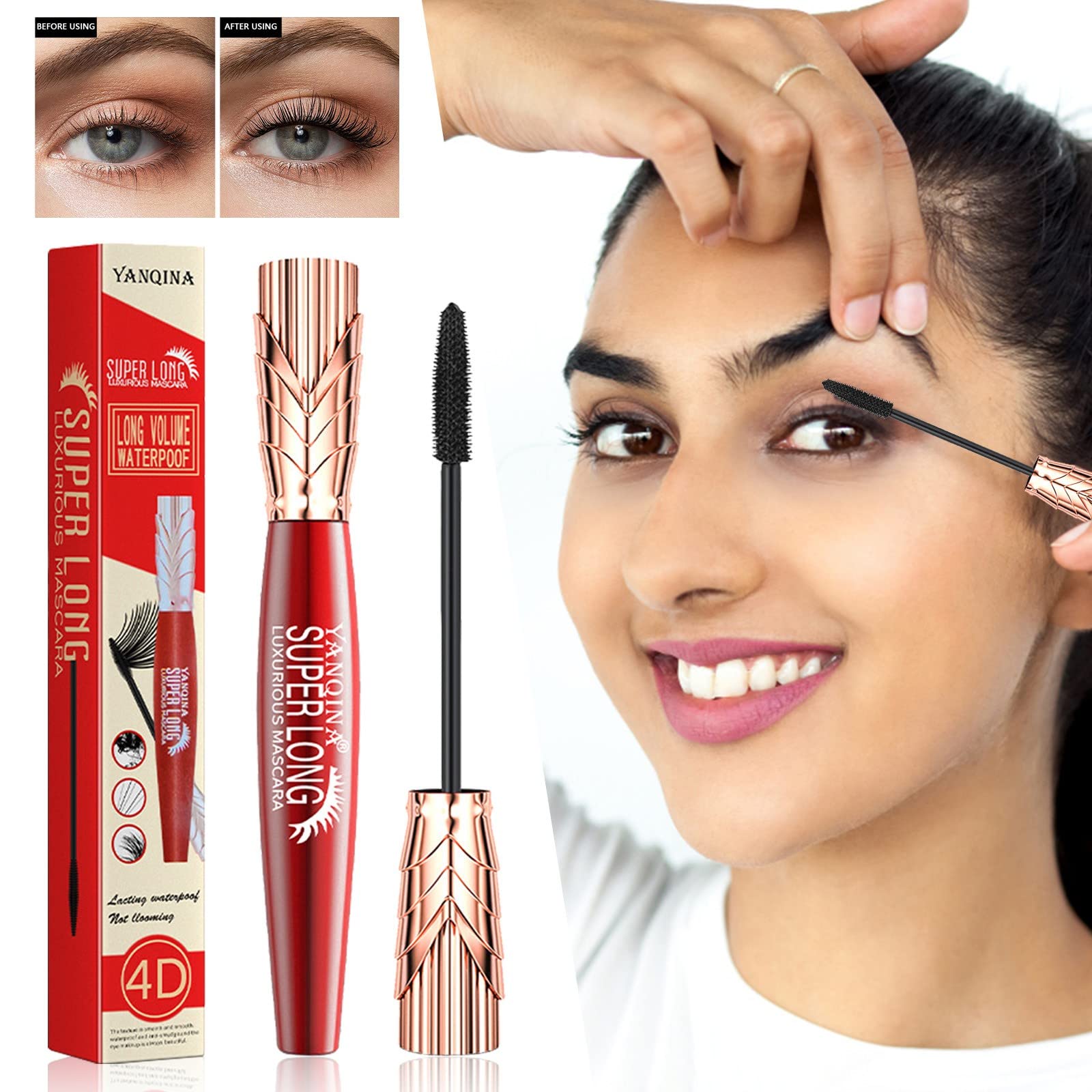 Outfmvch Curling Mascara Thick Volumizing Eyelashes, Long-Lasting Fast Dry Crown Shaped Mascara, Lengthened Eyelash Soft Full Lashes, Natural Smudge-Proof Mascara Black