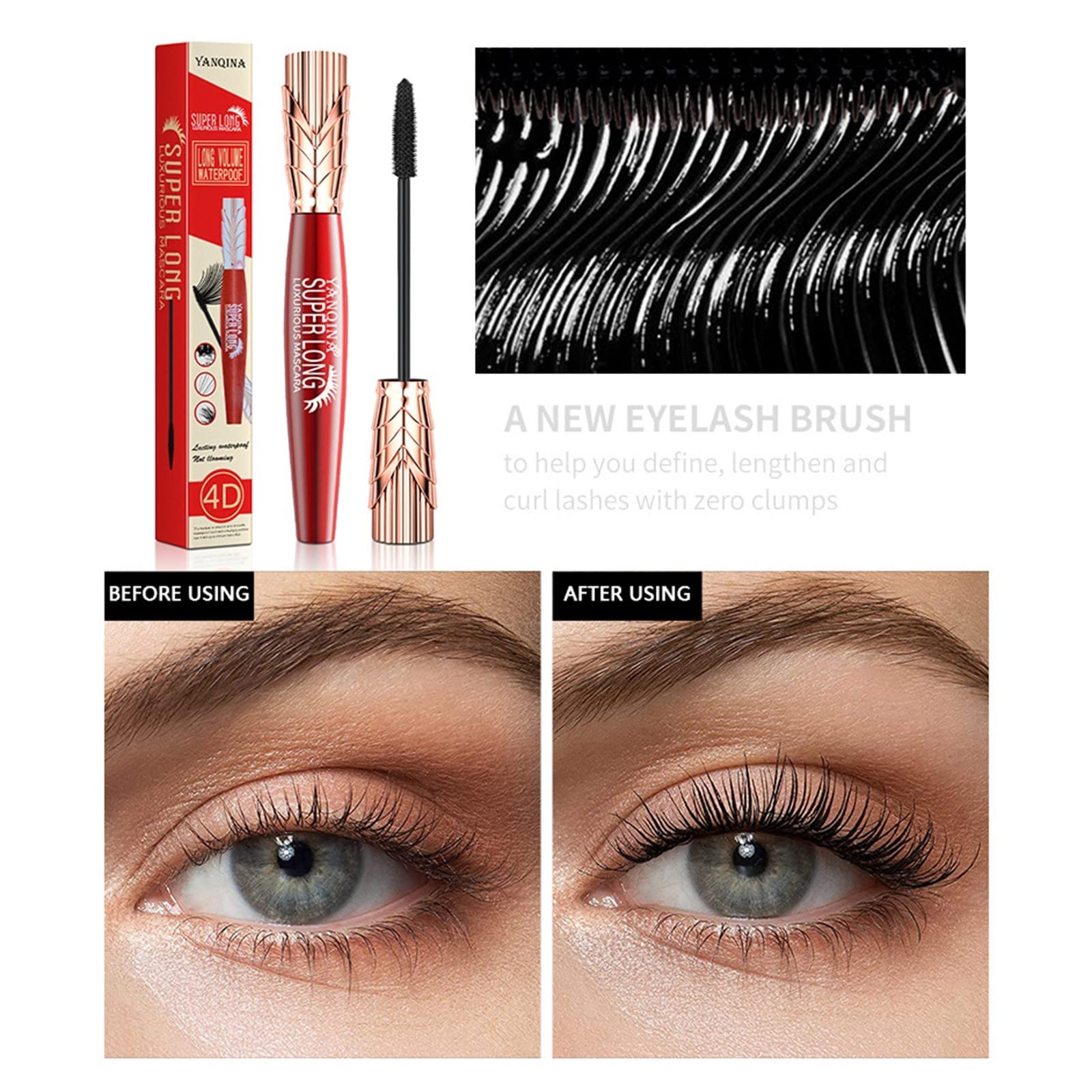 Outfmvch Curling Mascara Thick Volumizing Eyelashes, Long-Lasting Fast Dry Crown Shaped Mascara, Lengthened Eyelash Soft Full Lashes, Natural Smudge-Proof Mascara Black