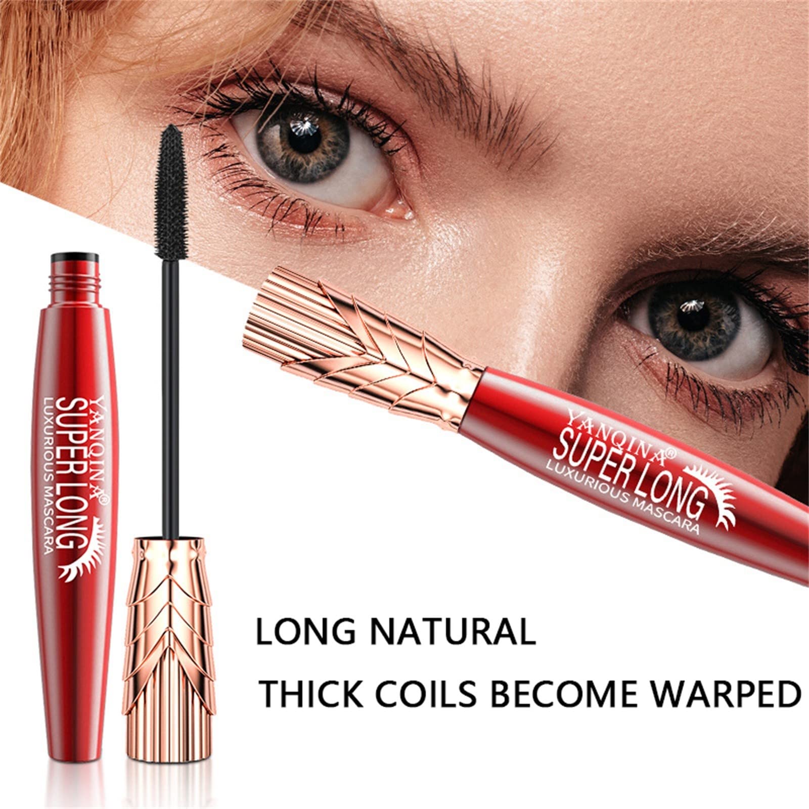 Outfmvch Curling Mascara Thick Volumizing Eyelashes, Long-Lasting Fast Dry Crown Shaped Mascara, Lengthened Eyelash Soft Full Lashes, Natural Smudge-Proof Mascara Black