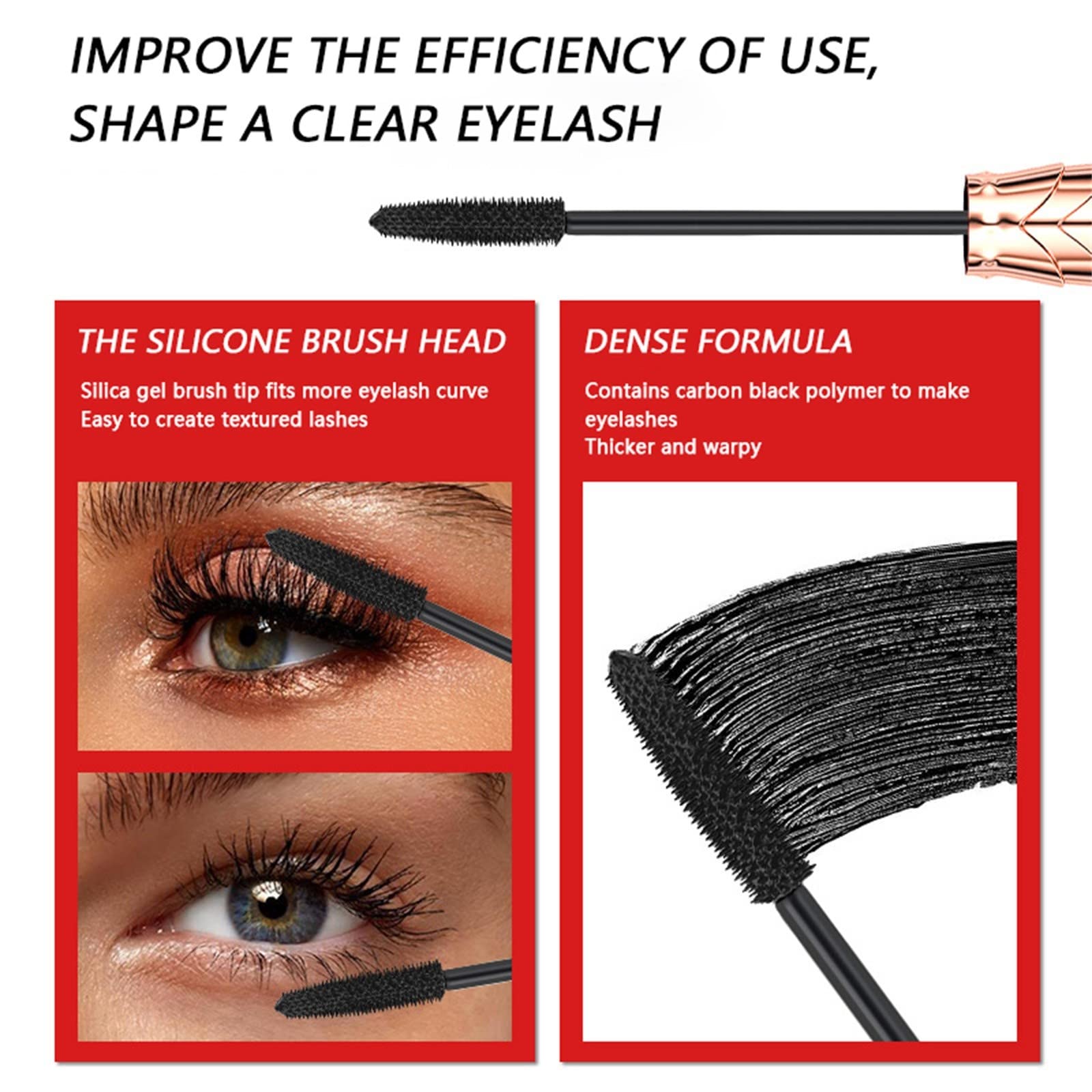 Outfmvch Curling Mascara Thick Volumizing Eyelashes, Long-Lasting Fast Dry Crown Shaped Mascara, Lengthened Eyelash Soft Full Lashes, Natural Smudge-Proof Mascara Black