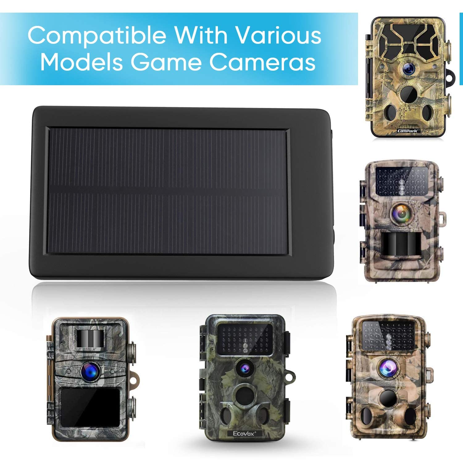 Solar Panel ECOVOX Trail Camera 2500mAh Solar Panel IP54 Waterproof Portable Charger Solar Power Bank Outdoor Power Supply for Hunting Game Cameras