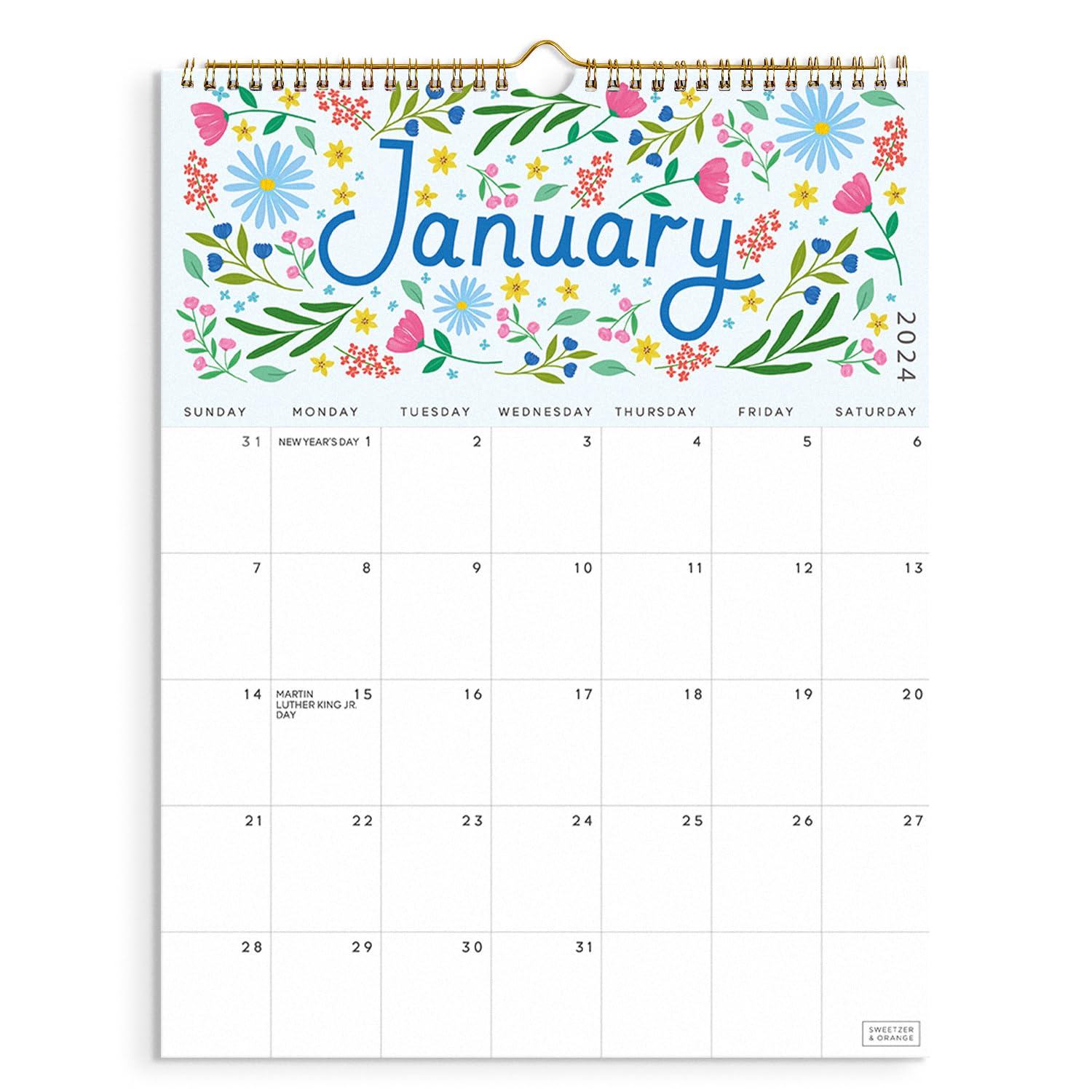 S&O Five Color Floral 2024 Wall Calendar Runs from Now to December 2024 - Tear-Off Monthly Calendar - Academic Wall Calendar - Hanging Calendar to Track Anniversaries & Appointments - 13.5"x10.5”in