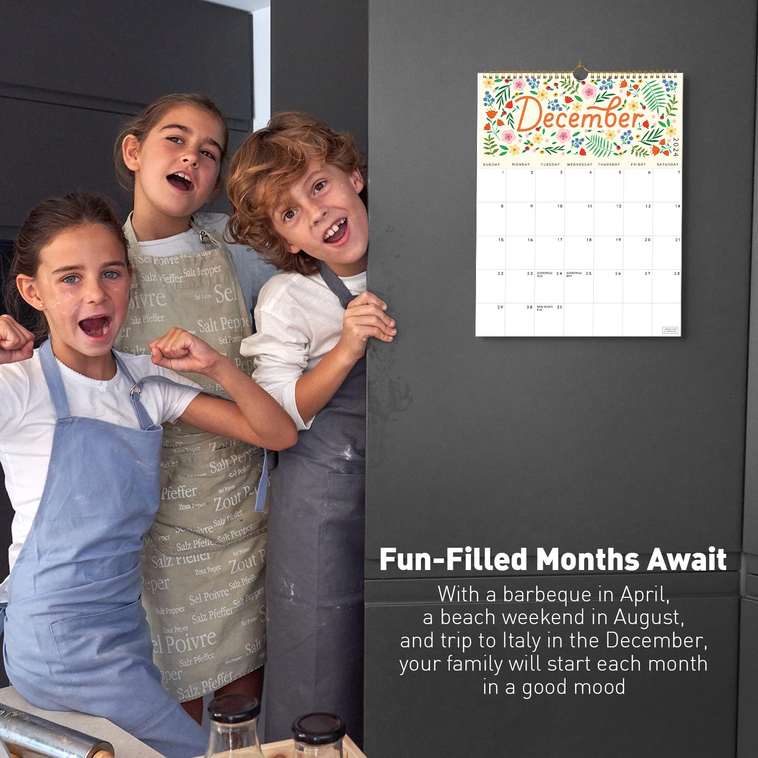 S&O Five Color Floral 2024 Wall Calendar Runs from Now to December 2024 - Tear-Off Monthly Calendar - Academic Wall Calendar - Hanging Calendar to Track Anniversaries & Appointments - 13.5"x10.5”in