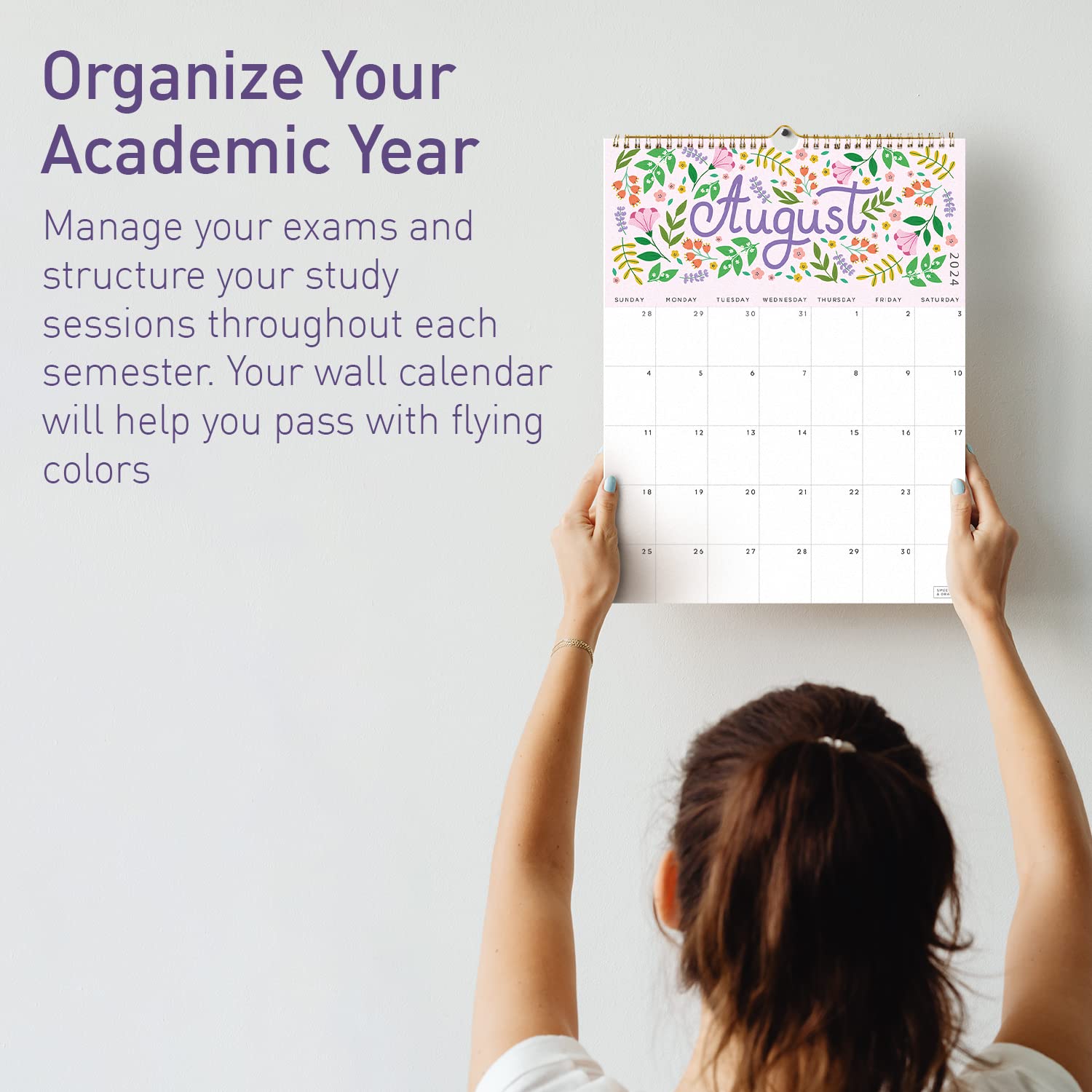 S&O Five Color Floral 2024 Wall Calendar Runs from Now to December 2024 - Tear-Off Monthly Calendar - Academic Wall Calendar - Hanging Calendar to Track Anniversaries & Appointments - 13.5"x10.5”in