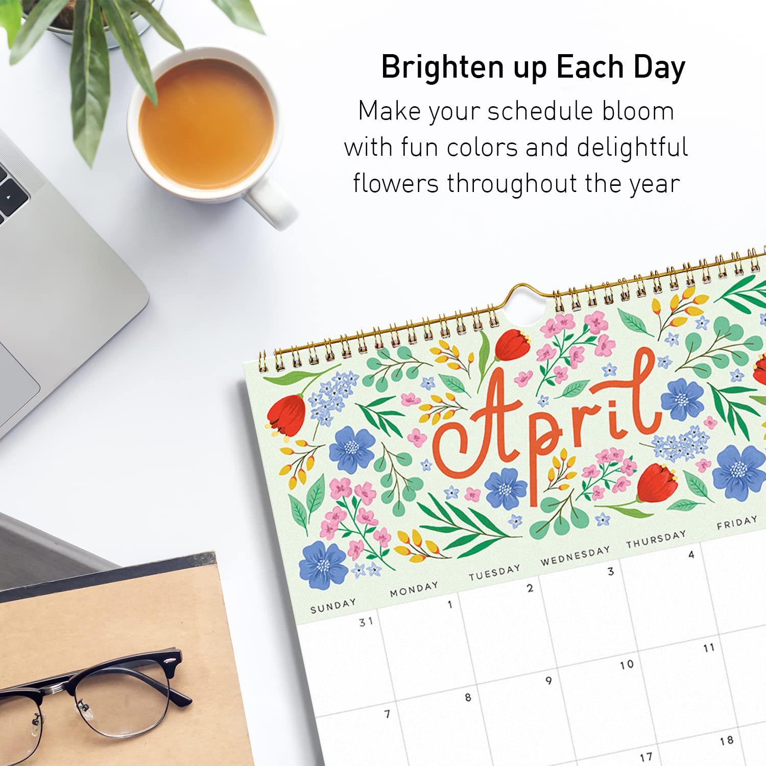 S&O Five Color Floral 2024 Wall Calendar Runs from Now to December 2024 - Tear-Off Monthly Calendar - Academic Wall Calendar - Hanging Calendar to Track Anniversaries & Appointments - 13.5"x10.5”in