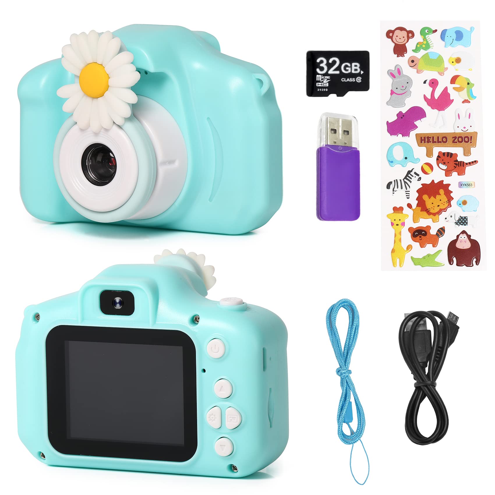 Kids Camera, Christmas Birthday Gifts for Boys Age 3-9, HD Digital Video Cameras for Toddler, Portable Toy for 3 4 5 6 7 8 Year Old Boy with 32GB SD Card (Green)