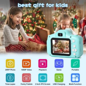 Kids Camera, Christmas Birthday Gifts for Boys Age 3-9, HD Digital Video Cameras for Toddler, Portable Toy for 3 4 5 6 7 8 Year Old Boy with 32GB SD Card (Green)