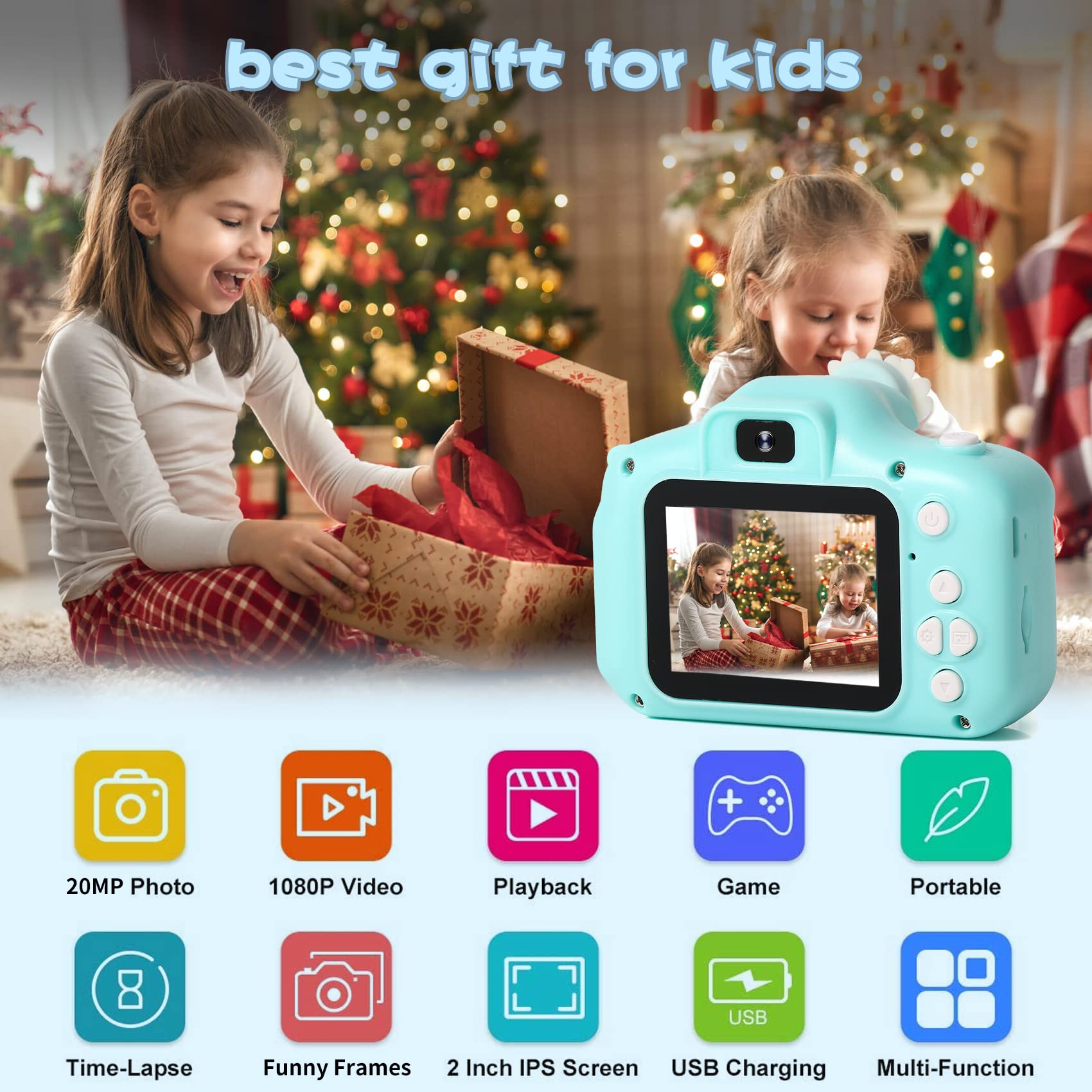 Kids Camera, Christmas Birthday Gifts for Boys Age 3-9, HD Digital Video Cameras for Toddler, Portable Toy for 3 4 5 6 7 8 Year Old Boy with 32GB SD Card (Green)