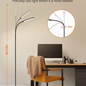 sympa LED Floor Lamp, Super Bright Dimmable LED Lamps for Living Room, Standing Lamp with Adjustable Gooseneck, Touch Control, Stable Base Floor Lamps for Bedroom Office (Black)