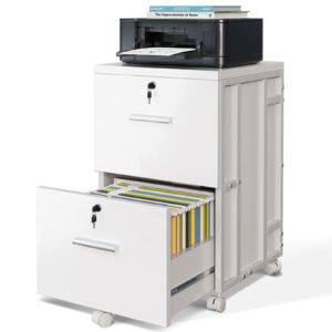 aodk mobile file cabinet fully assembled filing cabinet for home office, small file cabinets with lock, office storage cabinet 2 drawer for legal/letter/a4 file, white