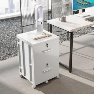 AODK Mobile File Cabinet Fully Assembled Filing Cabinet for Home Office, Small File Cabinets with Lock, Office Storage Cabinet 2 Drawer for Legal/Letter/A4 File, White