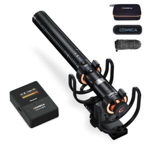 comica vm30 shotgun microphone, with wireless modes, usb c digital output, 75/150hz, super-cardioid universal camera microphone for filmmakers, vloggers - wireless mic for camera, smartphone, and pc