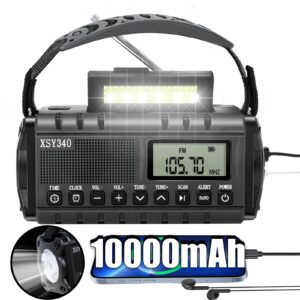 10000mah emergency hand crank radio,am fm noaa weather alert radio, digital display,3 ways powered hand crank,solar radio with type-c charger,flashlight,reading lamp,headphone jack,sos alarm