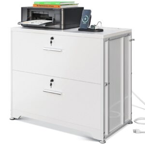 aodk file cabinet with charging station filing cabinet for home office, large file cabinets with lock, office storage cabinet 2 drawer for legal/letter/a4 file, white