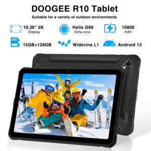 DOOGEE R10 Android 13 Tablet, 10.36 inch 2K Display Rugged Tablet,10800mAh,128GB/2TB Expandable, Octa Core Gaming Tablet, Helio G99, High-Res Quad Speakers,20MP Camera Tablets, Bluetooth, OTG/WiF6