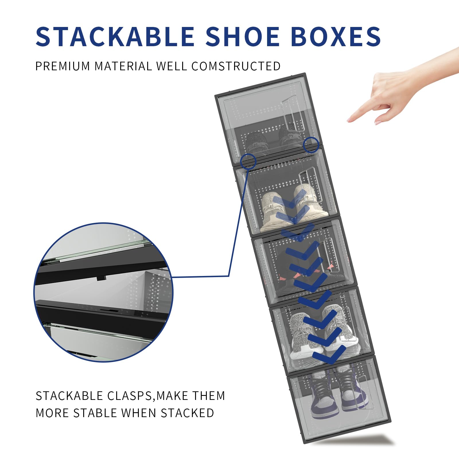 Skylook X-Large 12 Pack Shoe Organizer,Stackable Ultra Transparent Plastic Shoe Box for Closet,Durable Shoe Storage,Substitute shoe rack Fit for Women/Men High-top shoes(13.4”x 10.1”x 6.9”)