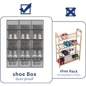 Skylook X-Large 12 Pack Shoe Organizer,Stackable Ultra Transparent Plastic Shoe Box for Closet,Durable Shoe Storage,Substitute shoe rack Fit for Women/Men High-top shoes(13.4”x 10.1”x 6.9”)