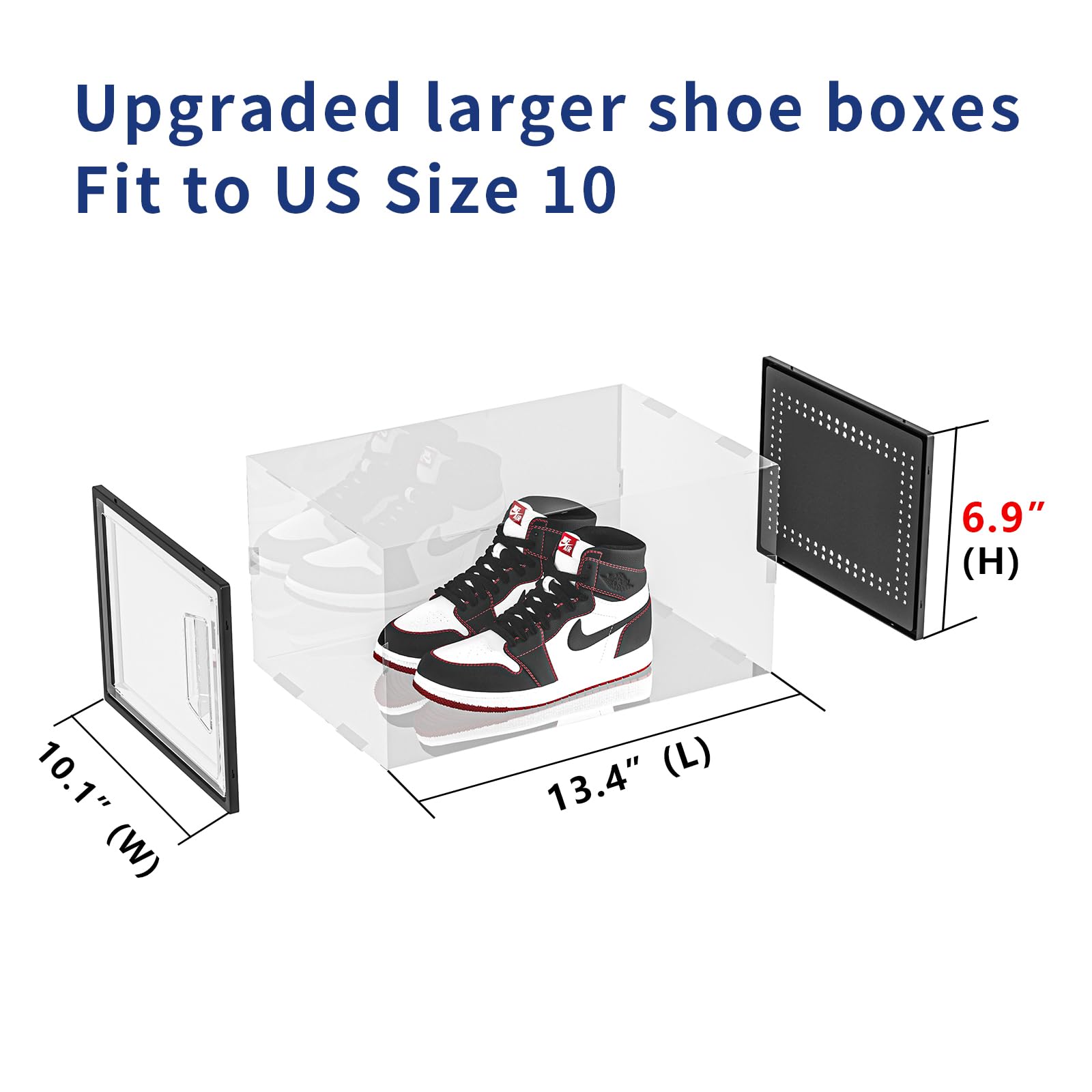 Skylook X-Large 12 Pack Shoe Organizer,Stackable Ultra Transparent Plastic Shoe Box for Closet,Durable Shoe Storage,Substitute shoe rack Fit for Women/Men High-top shoes(13.4”x 10.1”x 6.9”)