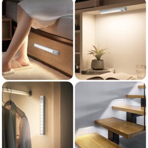 Under Cabinet Lights, LED Motion Sensor Light, USB-C Rechargeable 10 LED Closet Lights Wireless Magnetic Stick-Anywhere Night Light for Kitchen, Wardrobe, Closets, Cupboard, Stairs