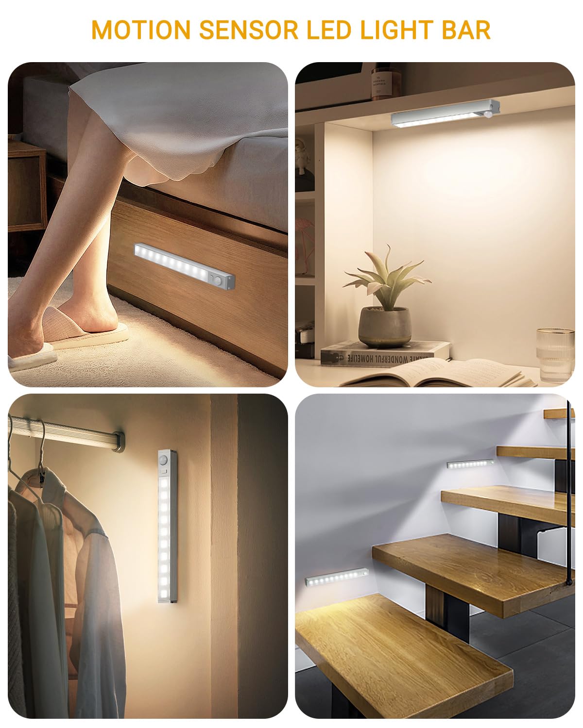 Under Cabinet Lights, LED Motion Sensor Light, USB-C Rechargeable 10 LED Closet Lights Wireless Magnetic Stick-Anywhere Night Light for Kitchen, Wardrobe, Closets, Cupboard, Stairs