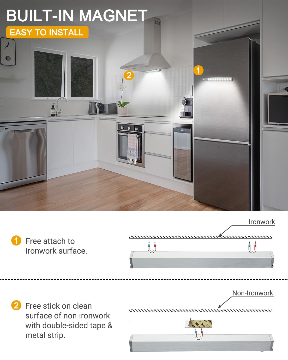 Under Cabinet Lights, LED Motion Sensor Light, USB-C Rechargeable 10 LED Closet Lights Wireless Magnetic Stick-Anywhere Night Light for Kitchen, Wardrobe, Closets, Cupboard, Stairs