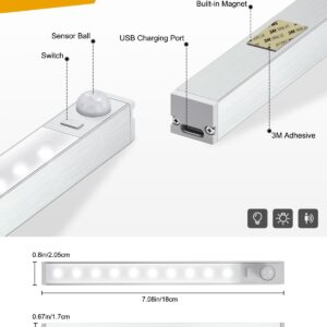 Under Cabinet Lights, LED Motion Sensor Light, USB-C Rechargeable 10 LED Closet Lights Wireless Magnetic Stick-Anywhere Night Light for Kitchen, Wardrobe, Closets, Cupboard, Stairs