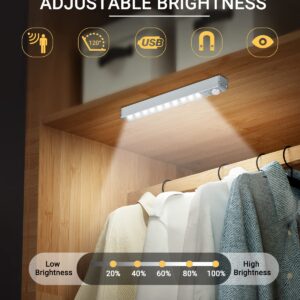 Under Cabinet Lights, LED Motion Sensor Light, USB-C Rechargeable 10 LED Closet Lights Wireless Magnetic Stick-Anywhere Night Light for Kitchen, Wardrobe, Closets, Cupboard, Stairs