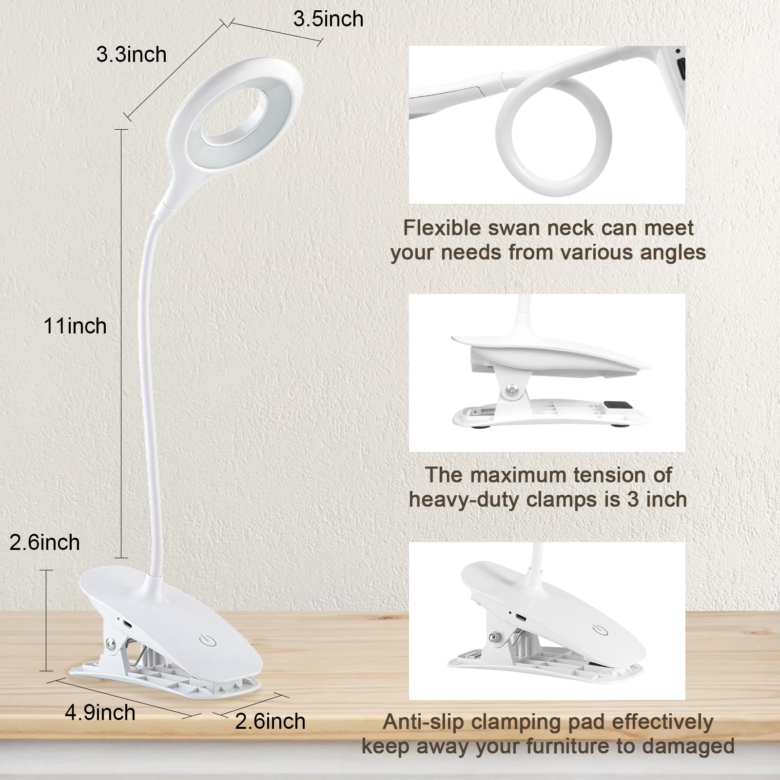 EXTRASTAR Book Light, 24 LEDs USB Reading Lamp, Clip on Light with 3 Color Modes, Touch Control Unlimited Dimmable Eye Protection Desk Light for Headboard, Home, Dormitory, Office