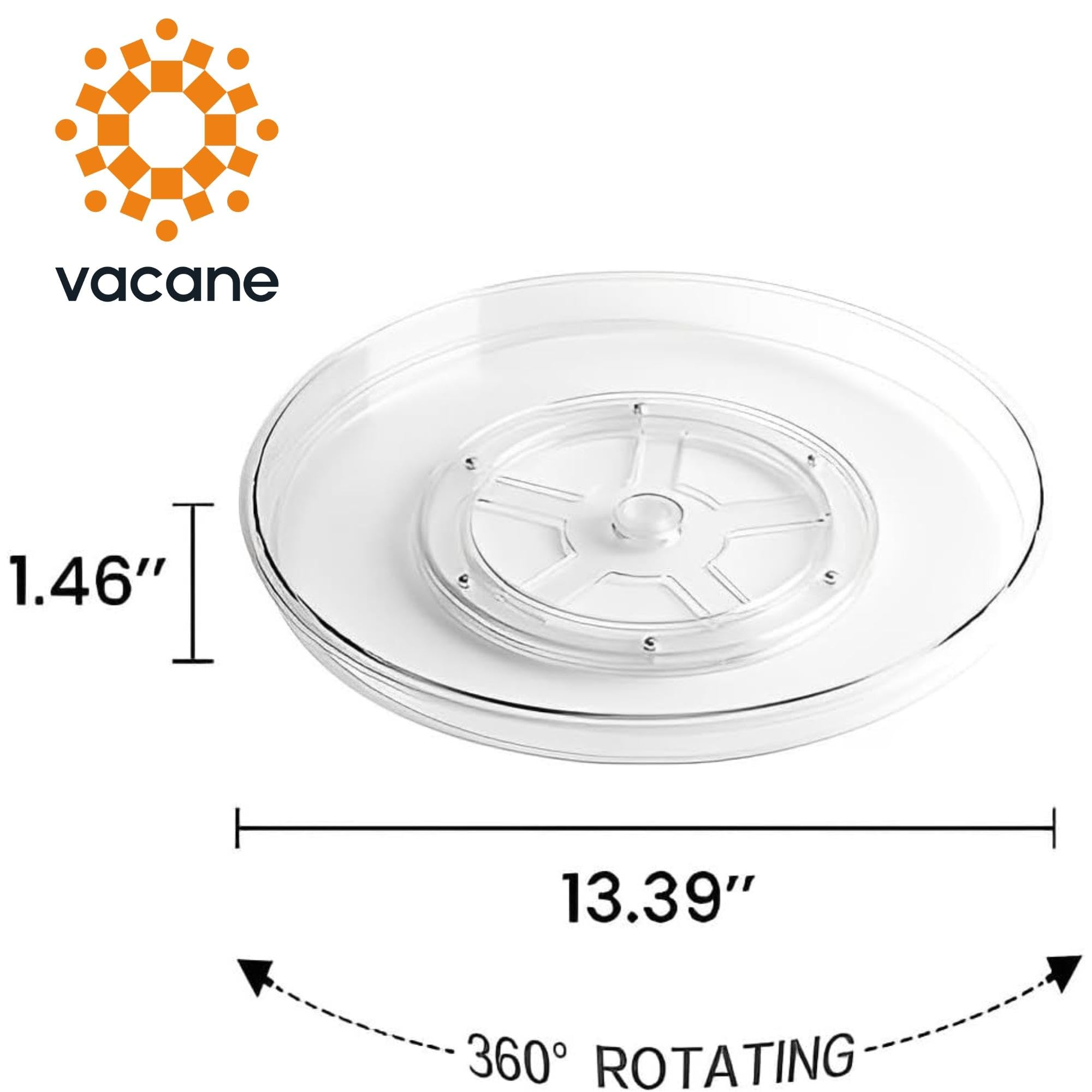 vacane 2-Pack 13Inch Lazy Susan Cabinet Organizer, Plastic Rotating Organizer Spice Rack Condiment Organizer for Pantry, Countertop, Cupboard, Refrigerator-Clear