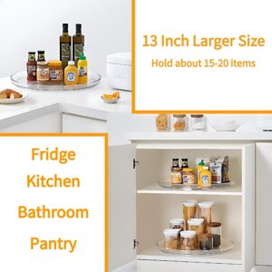 vacane 2-Pack 13Inch Lazy Susan Cabinet Organizer, Plastic Rotating Organizer Spice Rack Condiment Organizer for Pantry, Countertop, Cupboard, Refrigerator-Clear