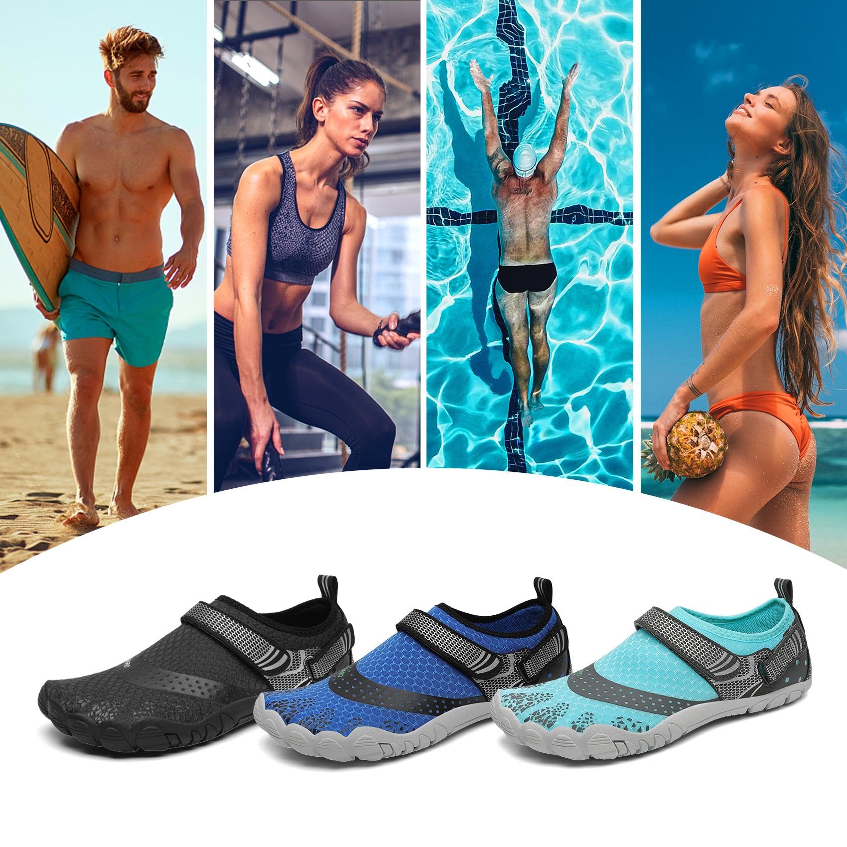 SAGUARO Water Shoes Women Barefoot Shoes Men Swiming Shoes Quick-Dry Beach Shoes Non-Slip Pool Shoes Skeletoes Shoes for Aqua Surf River Kayak Rafting Turquoise US 6 Men/8 Women