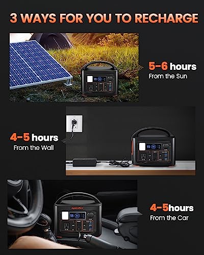 Portable Power Station, 504Wh Solar Generator 300W(500W Peak) Pure Sine Wave AC Outlet with Car Charger, DC cable, Portable Generator for Home Use Outdoor Camping Blackout Emergency Backup