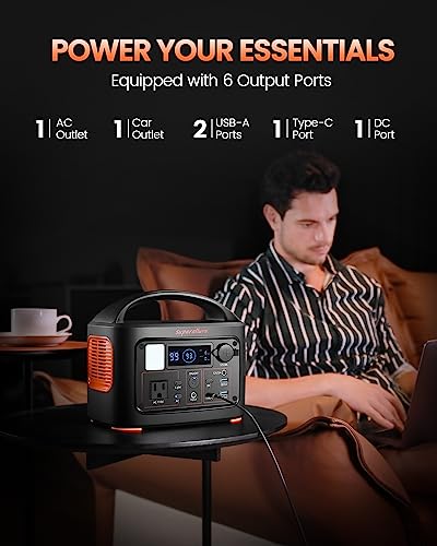 Portable Power Station, 504Wh Solar Generator 300W(500W Peak) Pure Sine Wave AC Outlet with Car Charger, DC cable, Portable Generator for Home Use Outdoor Camping Blackout Emergency Backup