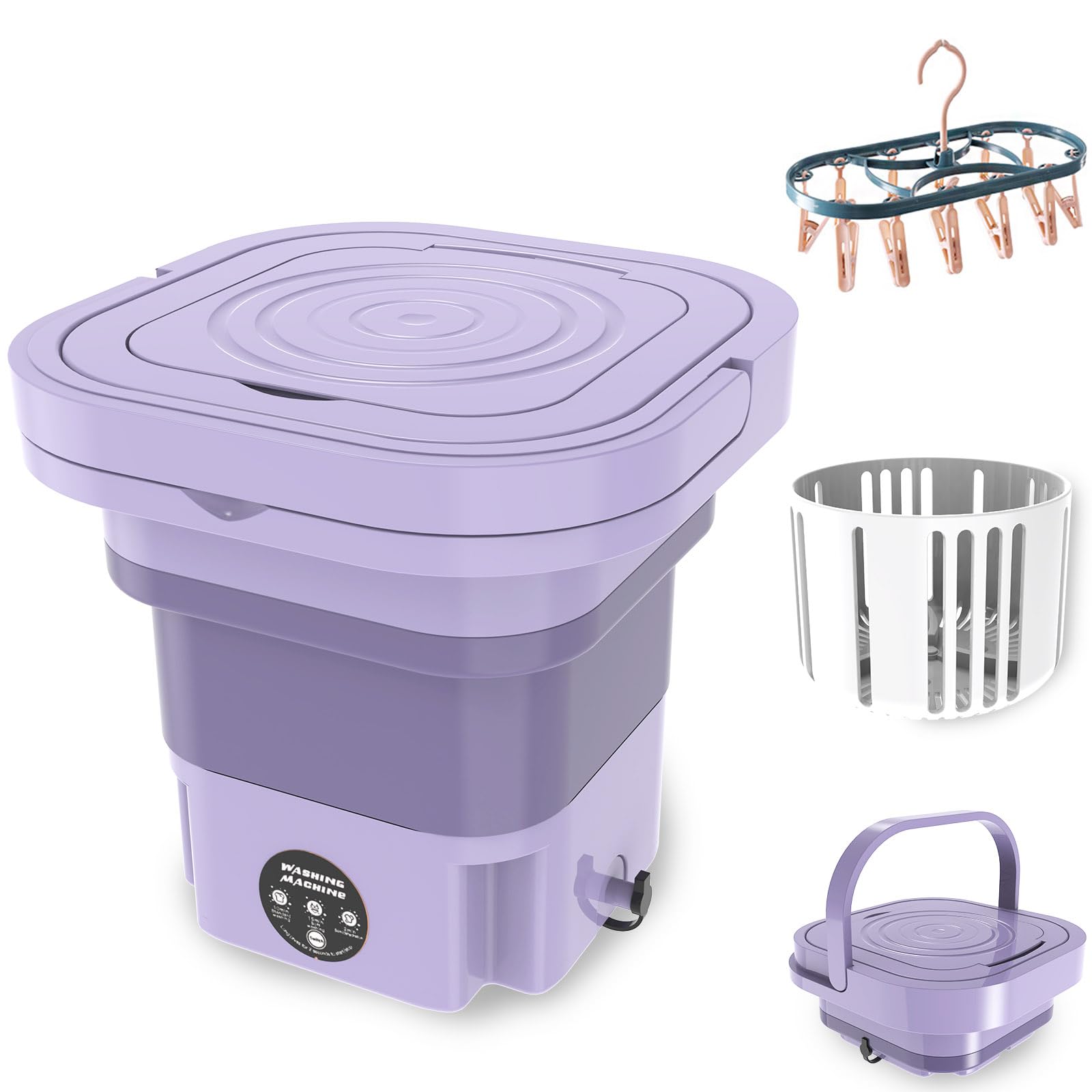 Portable Washing Machine, 2 in 1 Mini Foldable Washer with Spin Dryer Small Bucket, 8L Large Intelligent Laundry Machine for Baby Clothes, Underwear, Apartment, Camping, RV, Gift, Travel, Purple